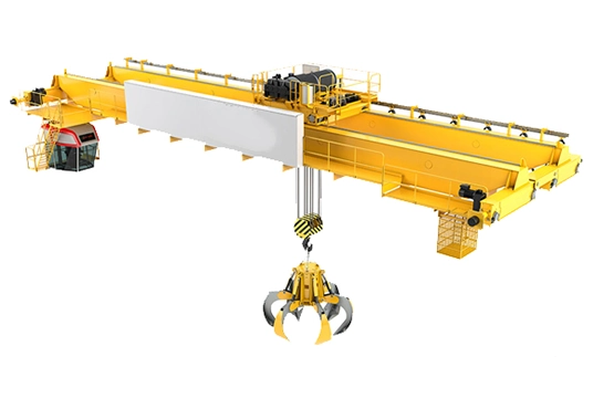 Double girder grab crane uses grab bucket to lift up to 20 tons